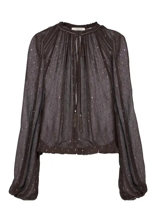 JACQUES WEI Embellished Sheer Blouse - Brown