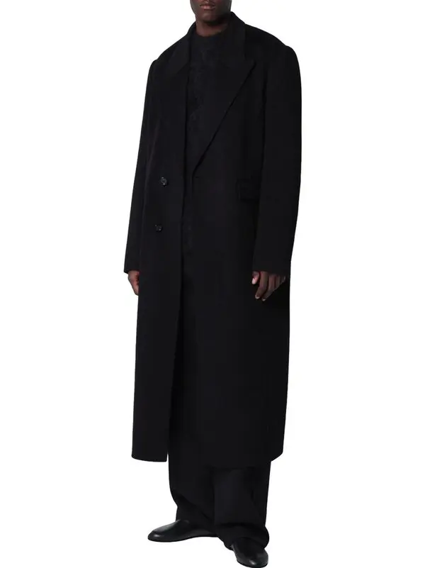 Séfr Relaxed Fit Double-breasted Long Coat In Wool And Cashmere - Black