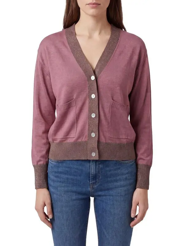 IN BED WITH YOU Wool And Lurex V-neck Cardigan With Dropped Shoulders - Multicolor