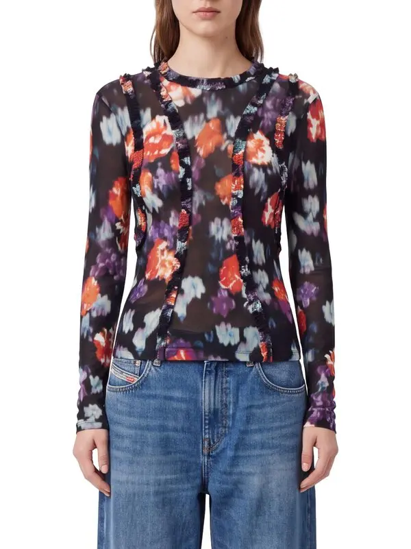 Ulla Johnson Clover Floral-print Jersey Long-sleeved Top - Black