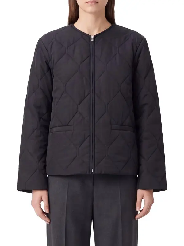 JIL SANDER Quilted Short Puffer Jacket In Polyester With Crew Neck - Black