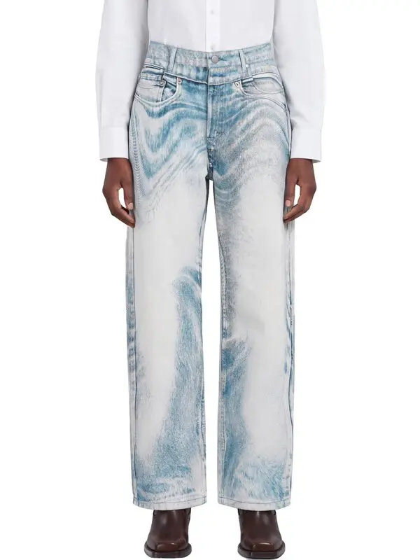 Camper High-waisted Wide Leg Jeans In Optical Print Cotton Denim - Multicolor