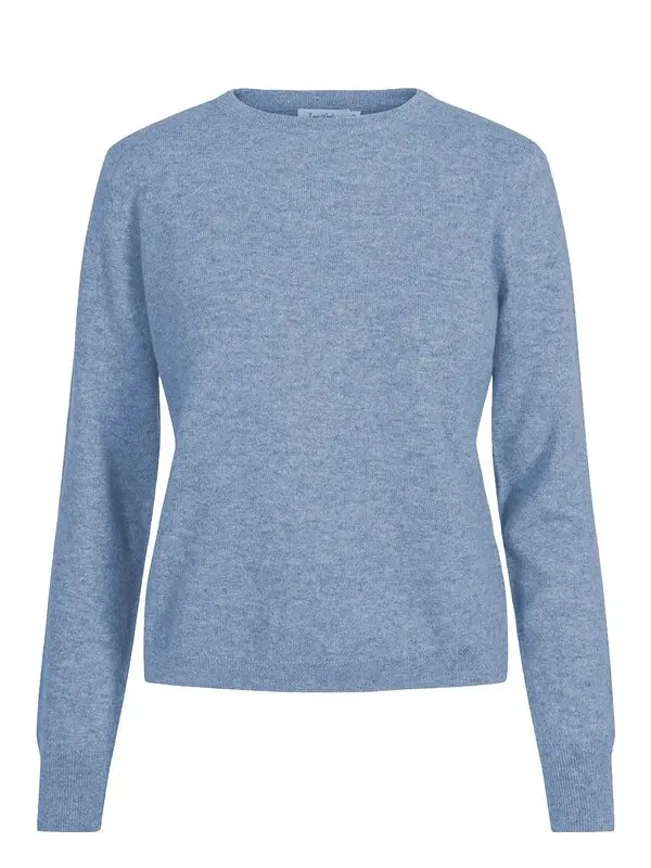 TIRILLM Sasha Basic Cashmere Pullover With Round Neck, Light Denim Melange - Blue