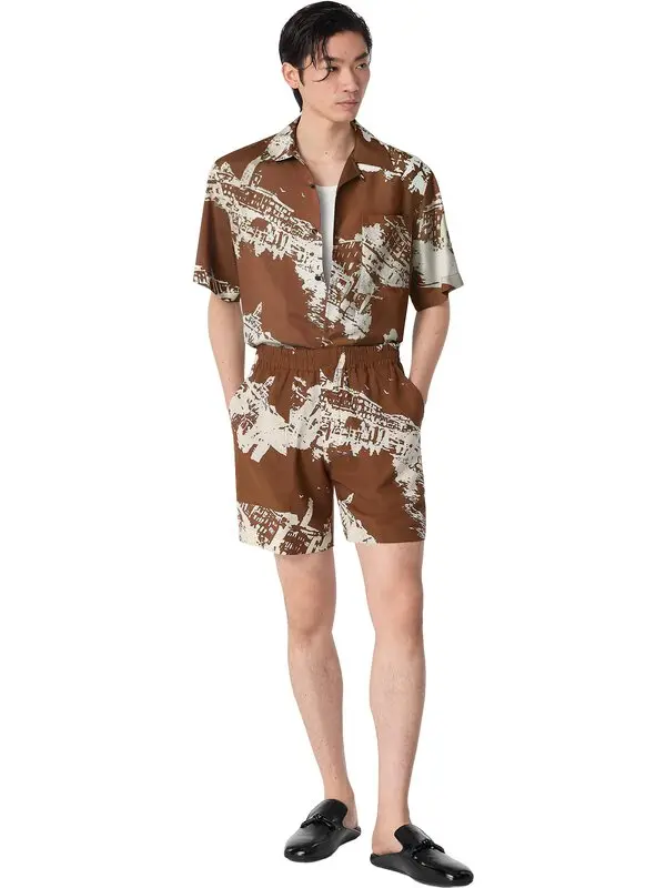 Bottega Veneta Italian Postcard Silk Shorts - Pecan/dove