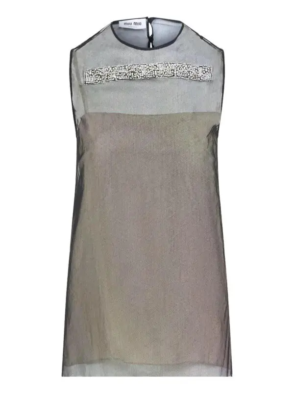 Miu Miu Embellished Tulle Top - Black