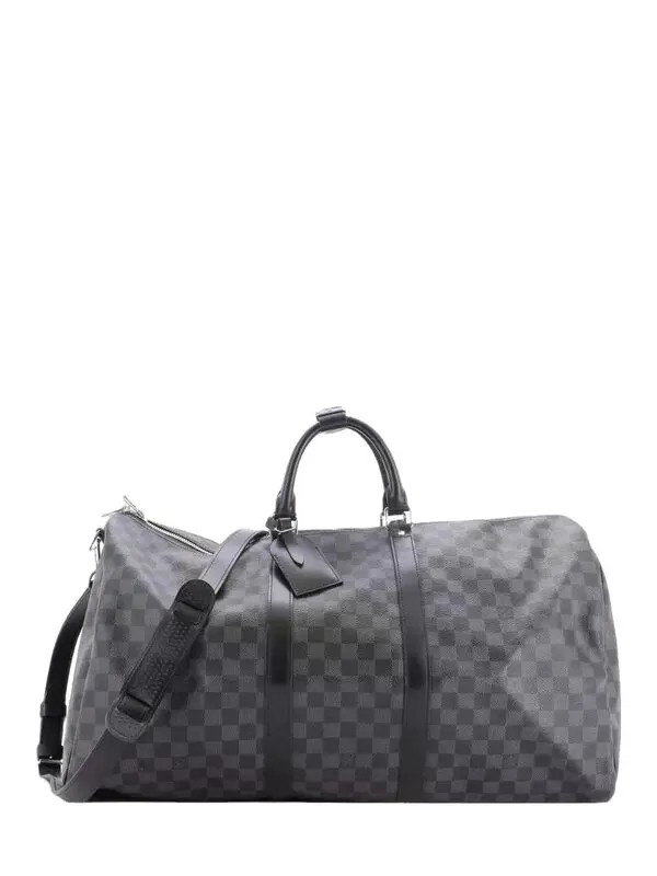 LOUIS VUITTON Keepall Bandouliere Bag Damier Graphite 55 Travel Bag - Black