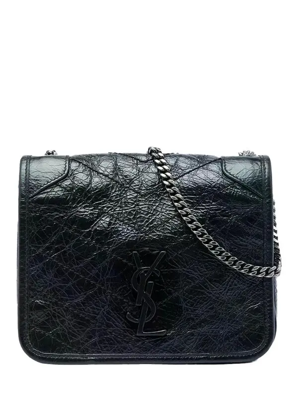 Saint Laurent 2019 Crinkled Calfskin Niki Wallet On Chain Crossbody Bag - Black