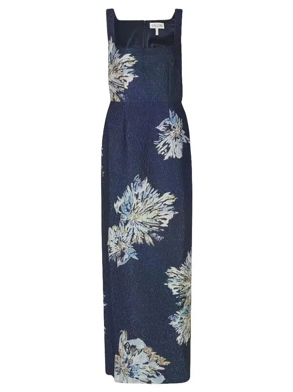Saloni Bora Floral-jacquard Maxi Dress - Blue