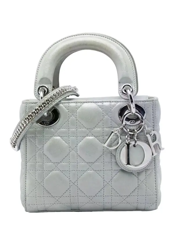 Dior 2015 Mini Iridescent Lambskin Cannage Lady Satchel - Grey