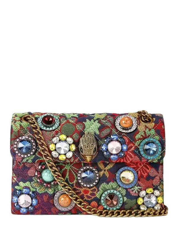 Kurt Geiger Crystal-embellished Floral-tapestry Shoulder Bag - Blue