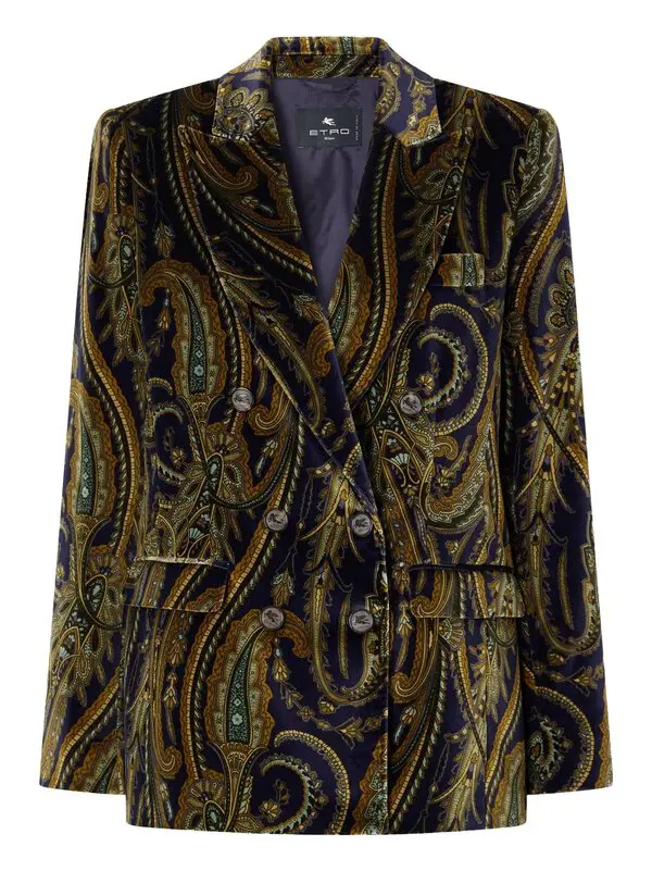 Etro Double-breasted Printed Cotton-blend Velvet Blazer - Multi