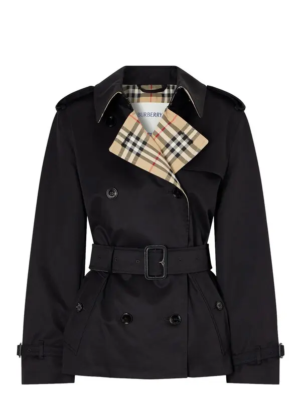 Burberry Double-breasted Belted Checked Cotton-gabardine Trench Coat - Black