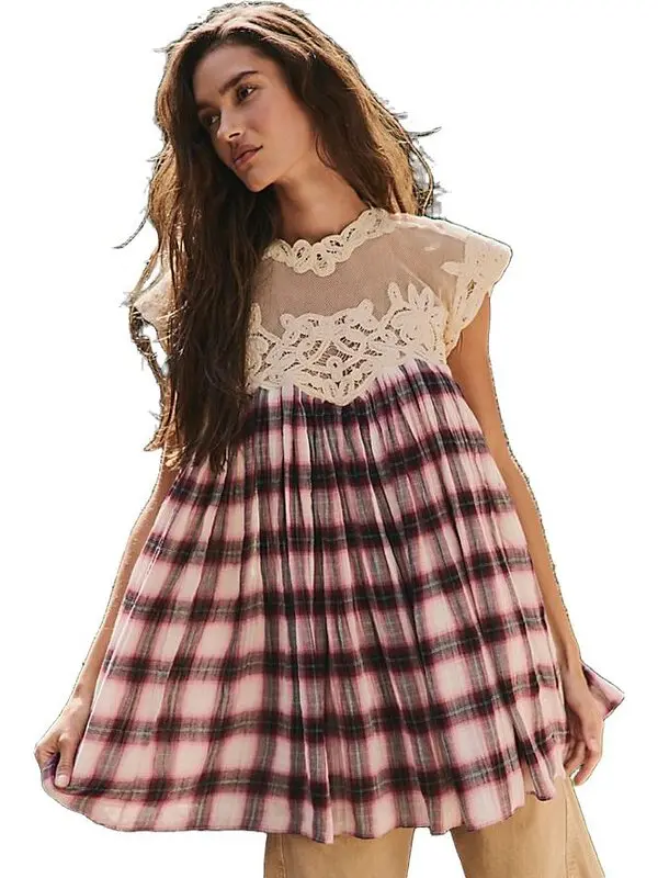Free People Ellery Plaid Mini Dress At - Brick Combo