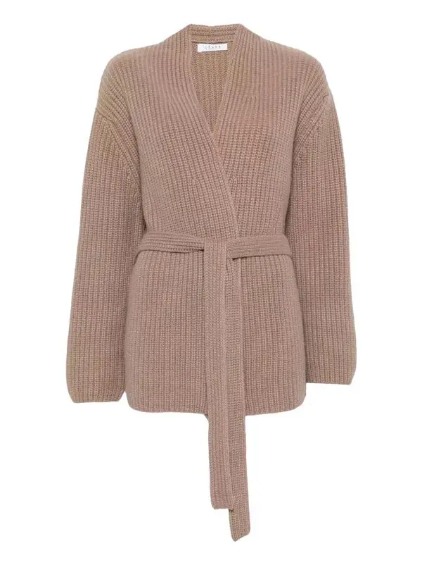 LISKA Belted Ribbed-knit Cardigan - Neutrals