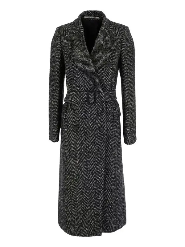 Tagliatore Herringbone Belted Coat - Black