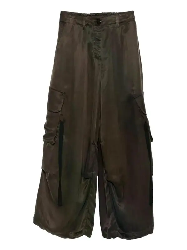 Isabel Benenato Satin Cargo Pants - Brown