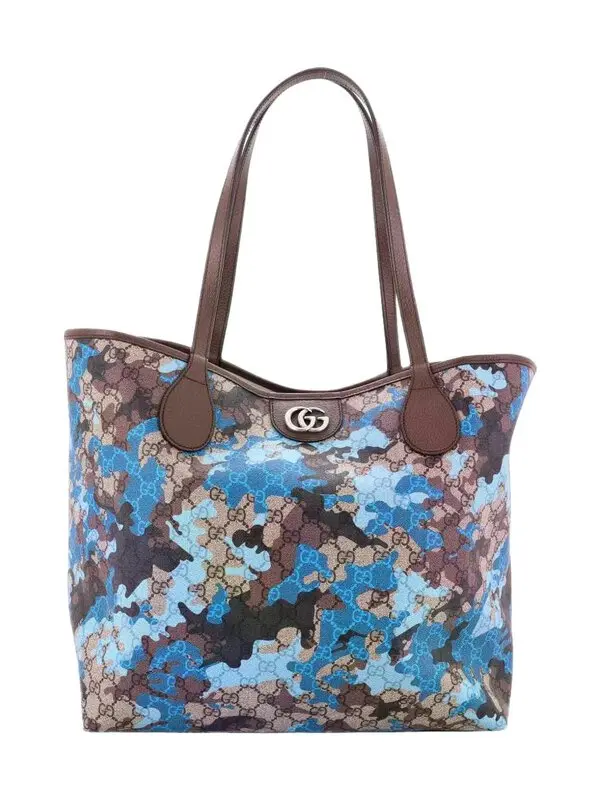 Gucci Ophidia Gg Open Gg Camouflage Coated Canvas Large Tote Bag - Blue