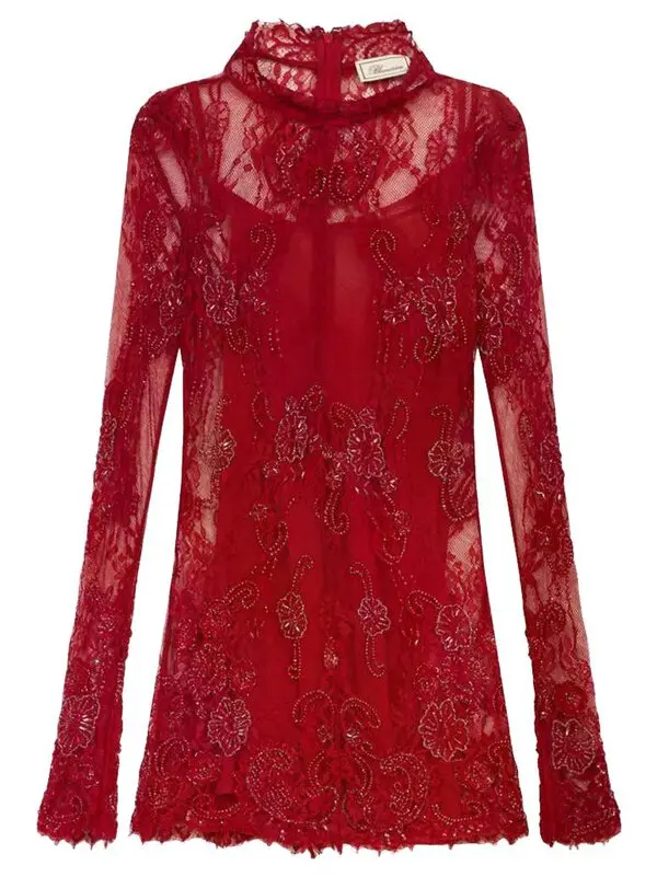 Blumarine Long-sleeve Embroidered Mini Dress - Red