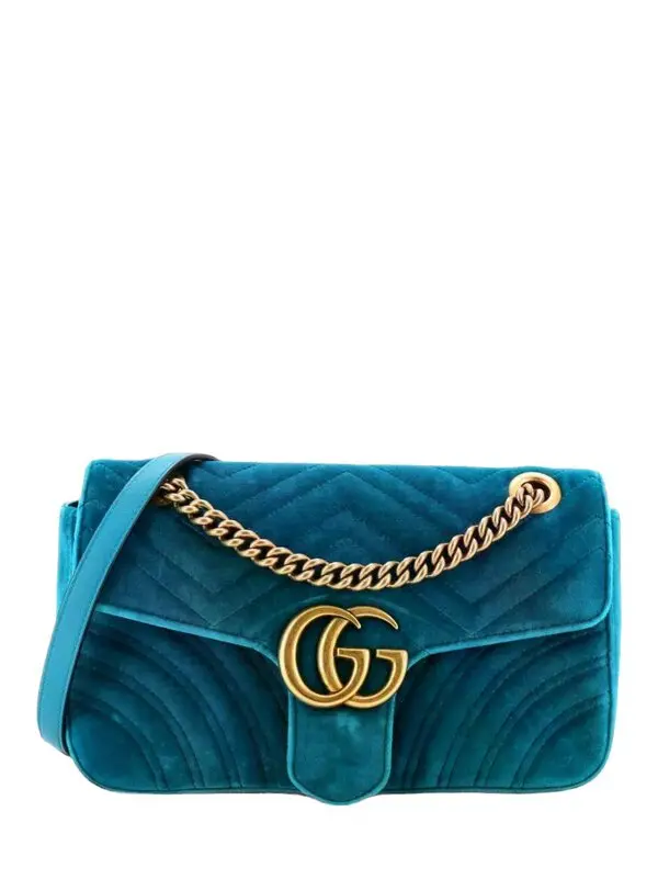 Gucci Gg Marmont Flap Bag Matelasse Velvet Small Shoulder Bag - Blue