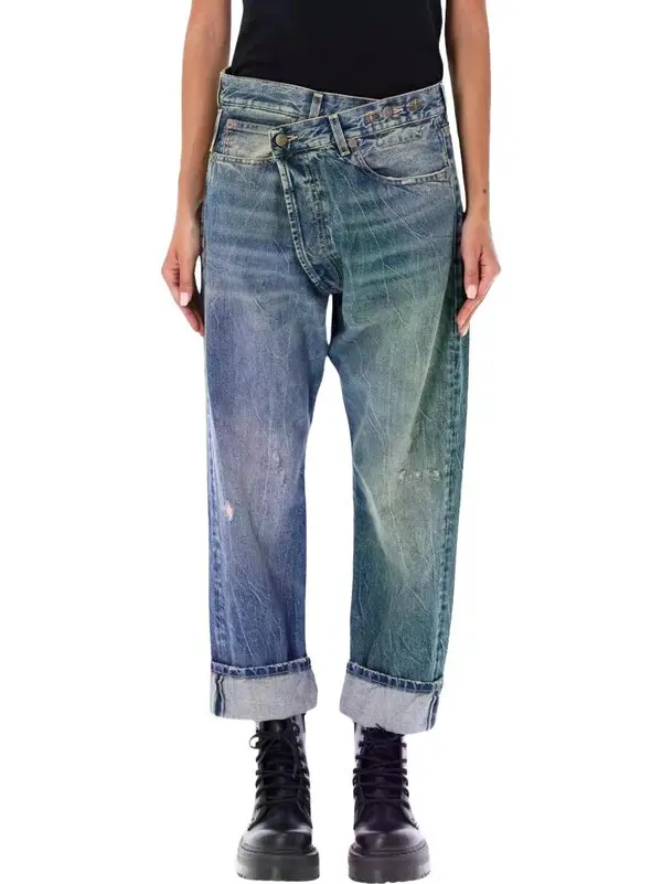 R13 Dawson Crossover-waist Distressed Boyfriend Jeans - Blue