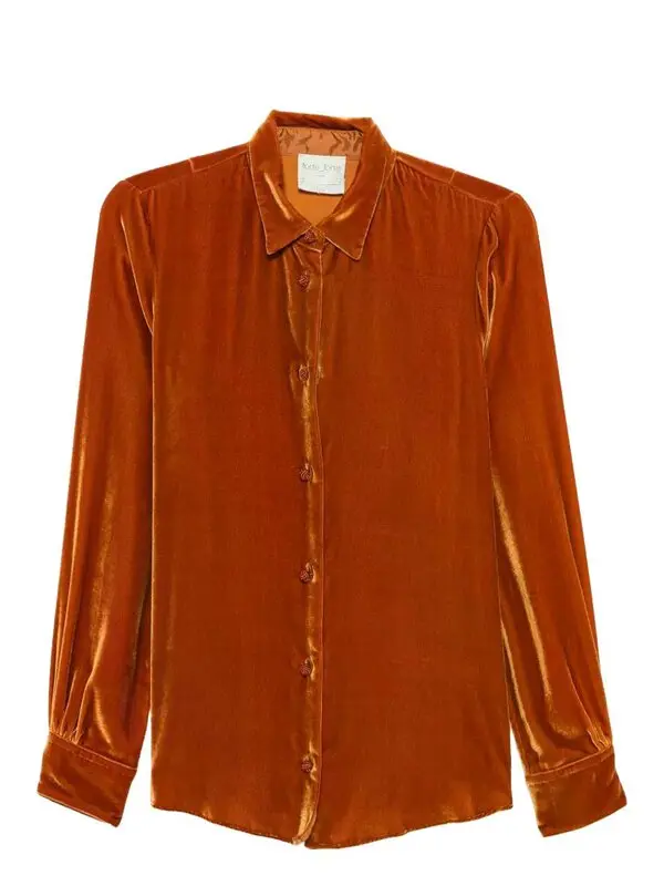 FORTE_FORTE Velvet Knot-button Blouse - Orange