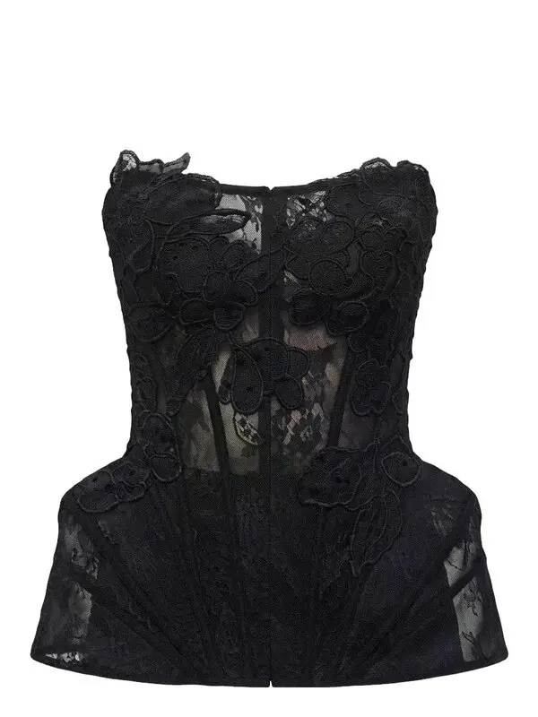 GEMY MAALOUF Lace-overlay Strapless Corset Top - Black