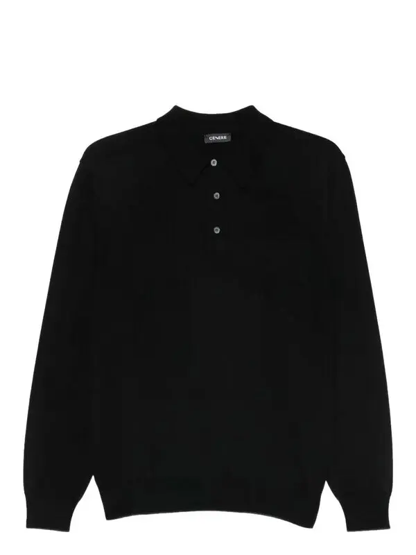 CENERE GB Long-sleeved Polo Shirt - Black