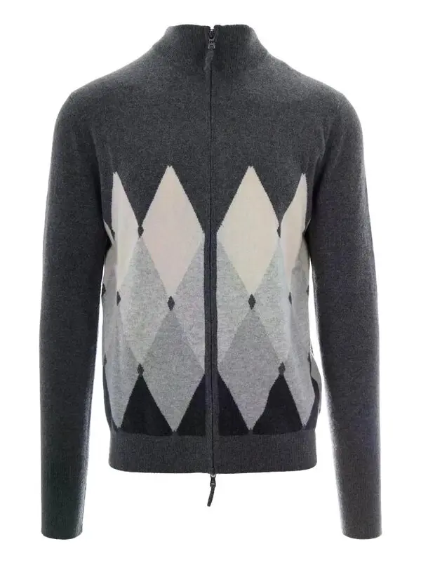 BALLANTYNE Argyle-intarsia Cashmere Cardigan - Grey