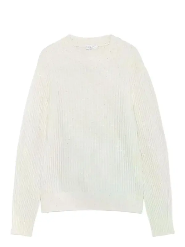 Brunello Cucinelli Sequin-embellished Ribbed-knit Sweater - Neutrals
