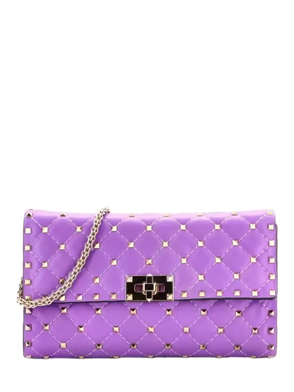 Valentino Garavani Rockstud Spike Wallet On Chain Quilted Leather Small Crossbody Bag - Purple