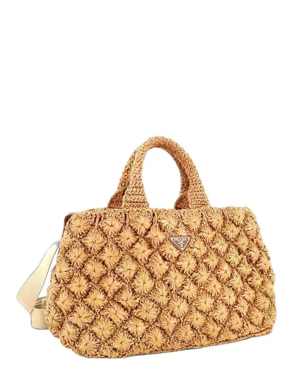 Prada Canapa Convertible Raffia Crochet Large Tote Bag - Brown