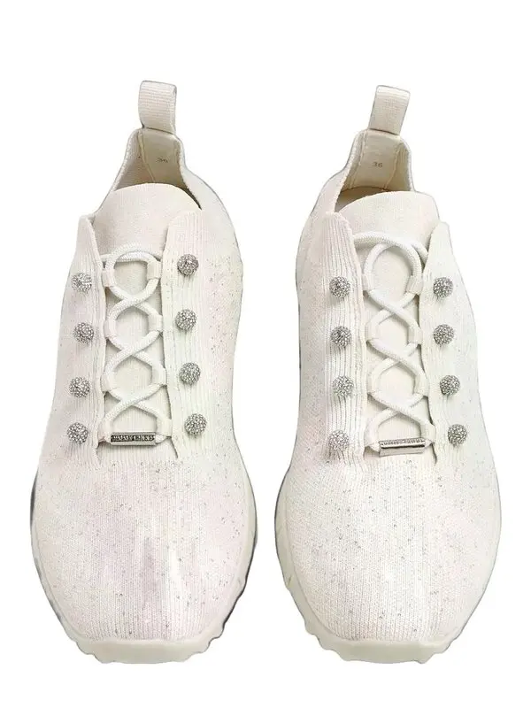 JIMMY CHOO Crystal-embellished Knitted Sneakers - Neutrals