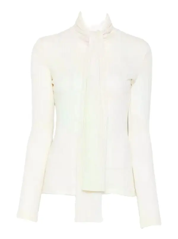 TOTEME Ribbed Bow Blouse - Neutrals
