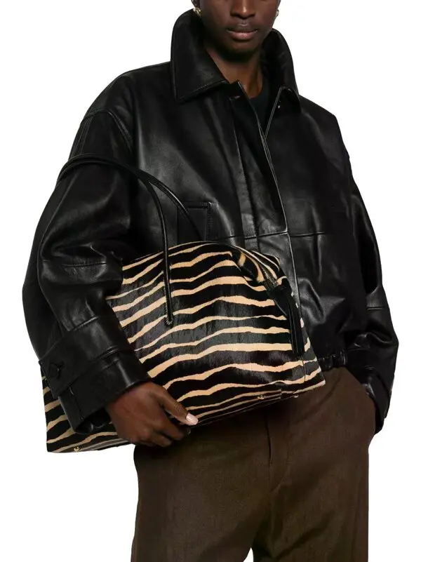 DEMELLIER Stockholm Zebra-print Haircalf Shoulder Bag - Black