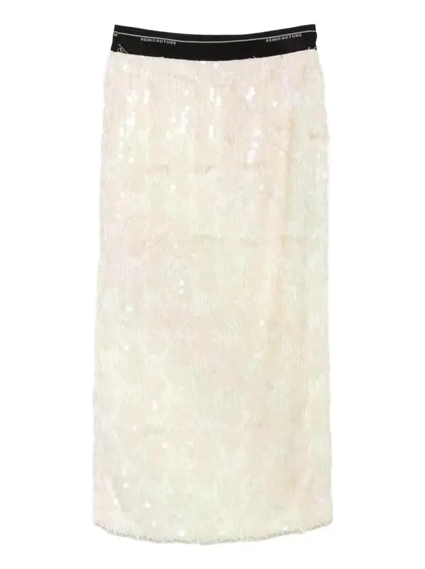 SEMICOUTURE Midi Sequin-embellished Fringed Skirt - Neutrals