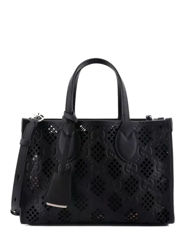 Gucci Convertible Gg Debossed Laser Cut Leather Small Tote Bag - Black