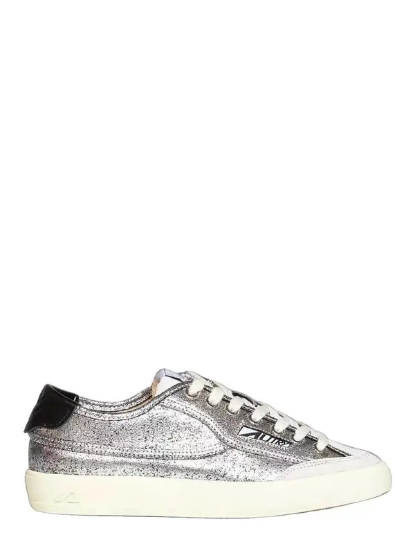 AUTRY Cracked Laminated Leather Sneakers - Silver