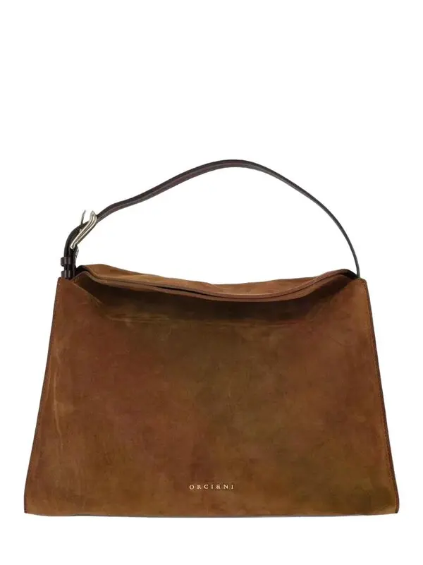 Orciani Midi Trinity Peach Oro Suede Tote Bag - Brown