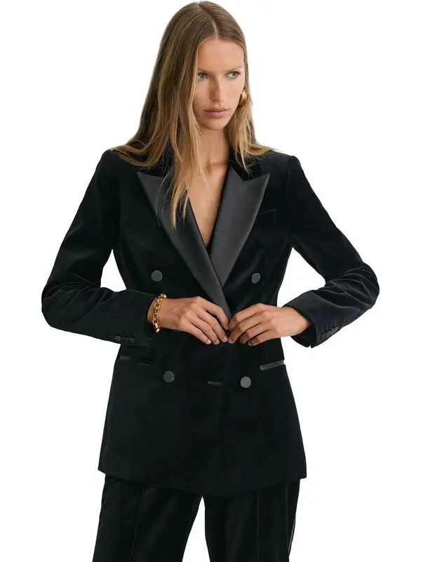 REISS Velvet Double-breasted Tuxedo Blazer - Black