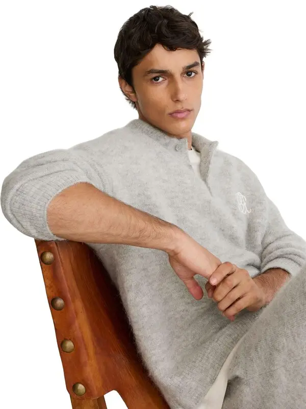 REISS Monogram Brushed Wool-blend Polo Jumper - Soft Grey