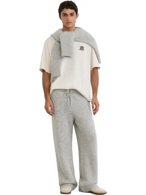 REISS Monogram Brushed Wool-blend Relaxed Joggers - Soft Grey