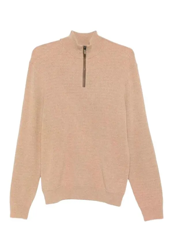Canali Quarter-zip Waffle-knit Sweater - Neutrals