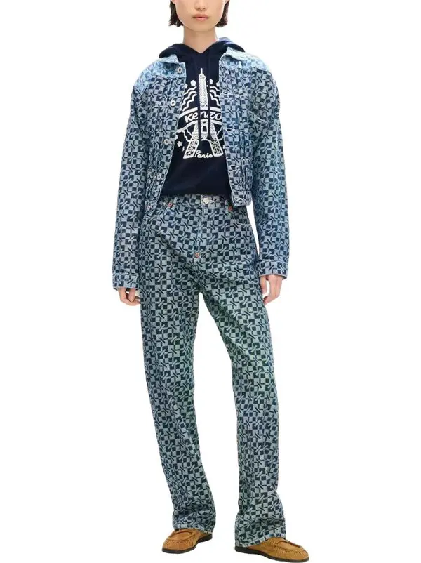 Kenzo Eiffel Tower Embroidered Hoodie - Blue