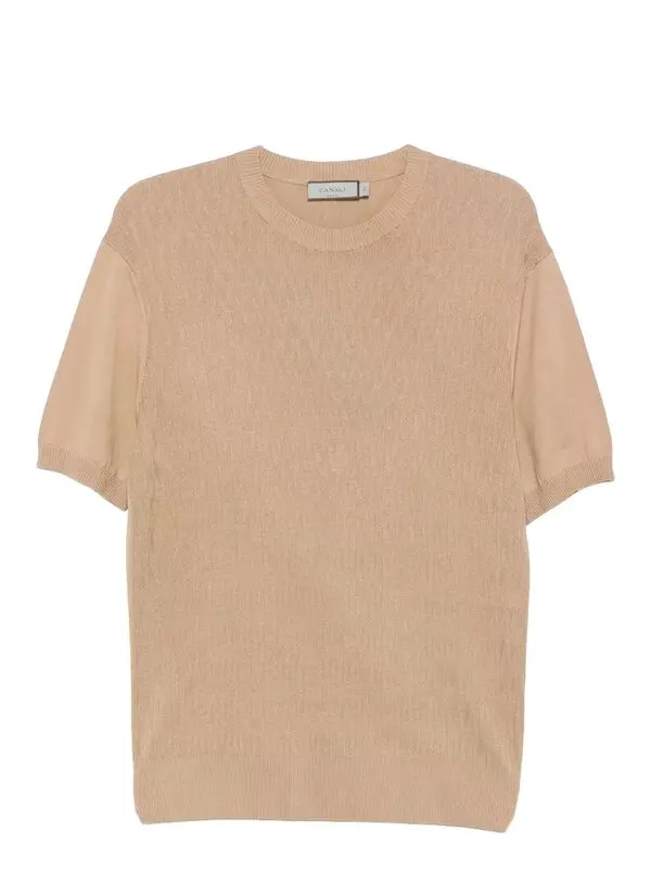 Canali Textured-knit Short-sleeves T-shirt - Neutrals