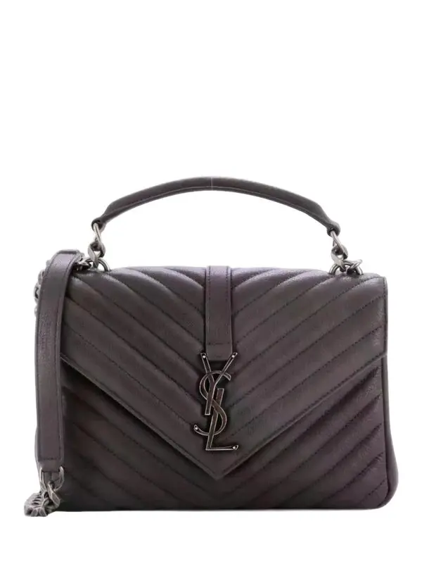 Saint Laurent Classic Monogram College Bag Matelasse Chevron Leather Medium Crossbody Bag - Grey