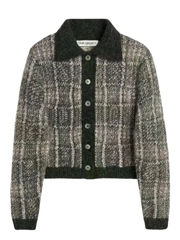 Our Legacy Mazzy Check-pattern Fuzzy Cardigan - Grey