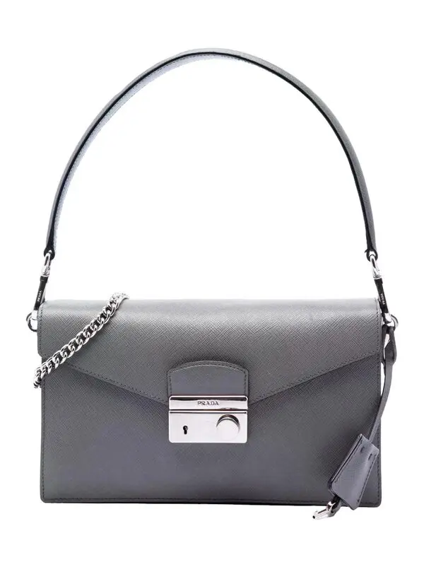 Prada 2010-2026 Mini Saffiano Lux Sound Lock Satchel - Grey