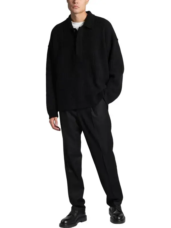 ROBERTO COLLINA Ribbed-knit Polo Shirt - Black