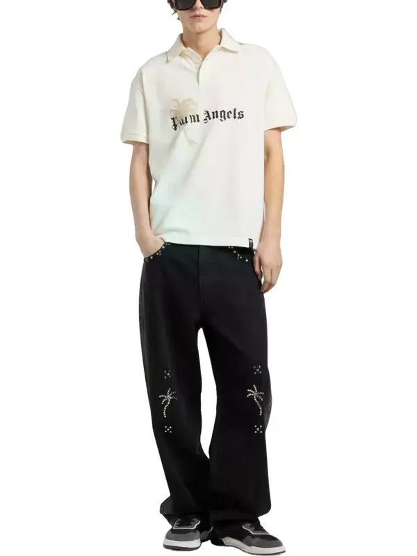 Palm Angels Logo-print Cotton Polo Shirt - Neutrals