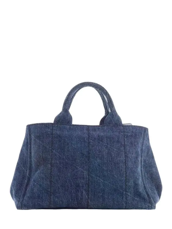 Prada Canapa Convertible Denim Medium Tote Bag - Blue